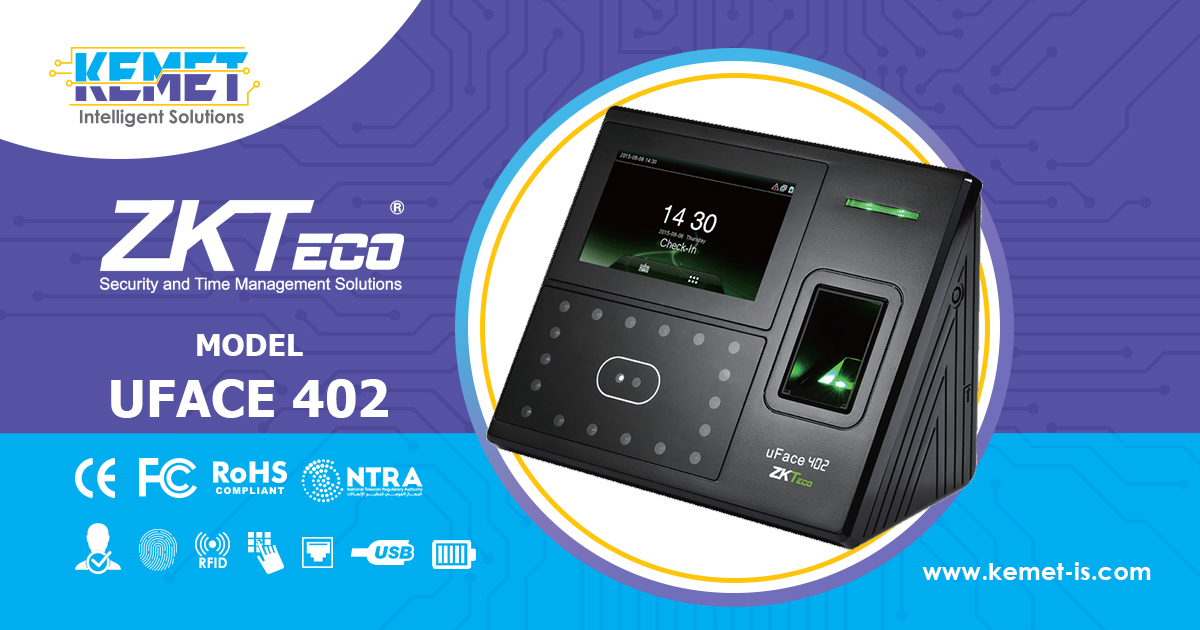 حضور وانصراف بصمة وجه ZKTeco UFace 402 | كيميت للحلول الذكية